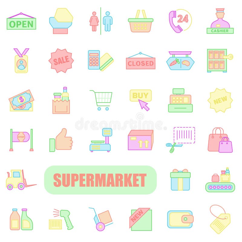 Set of Bright Colored Shopping Icons. Collection of Flat Icons for ...