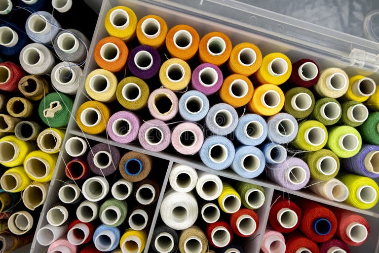 Set of Bright Colored Threads, Top View, Copy Space Stock Image - Image ...