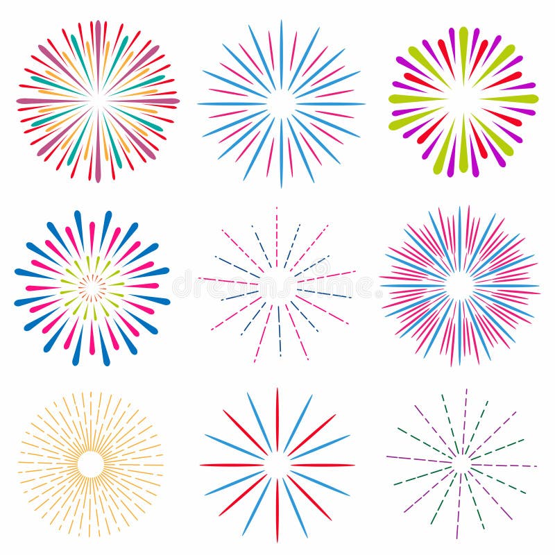 Set of Bright and Colorful Fireworks. Party and Holiday Event Firework ...