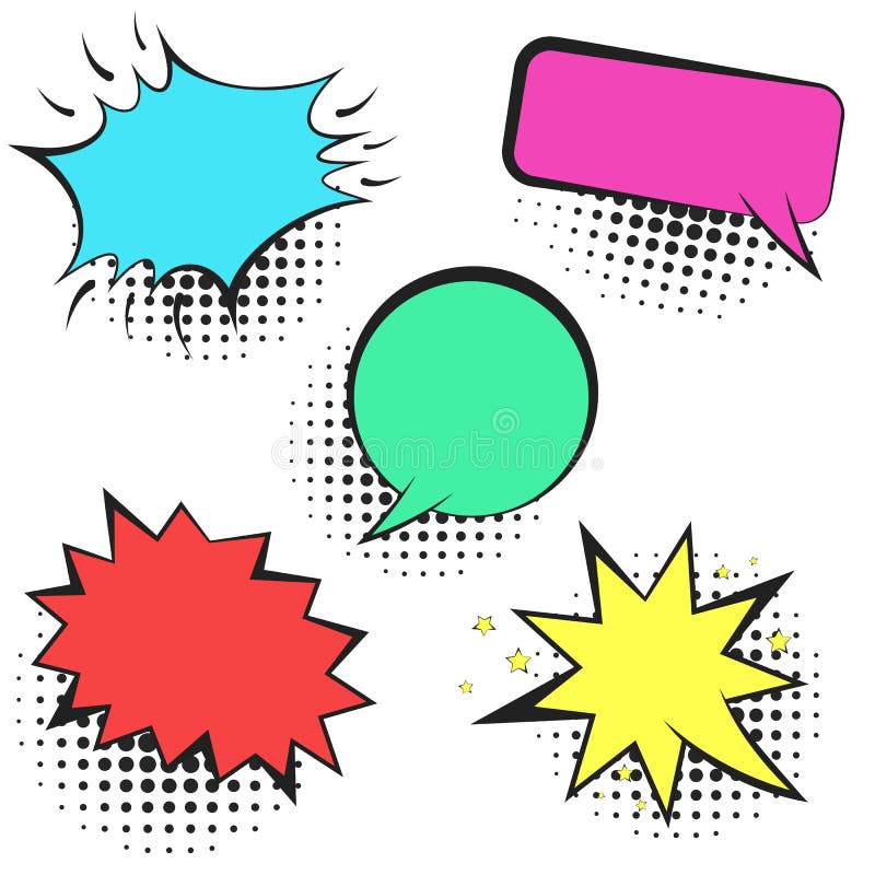 Set of Bright Colorful Retro Comic Speech Bubbles Stock Illustration ...