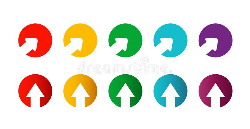 Set of Bright Different Arrows in Circle. Round Colored Buttons Stock ...