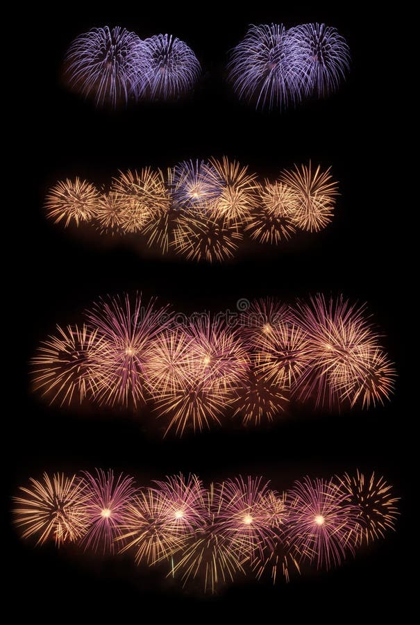 Set of Bright Explosions in the Night Sky, Bright Cheerful Party ...