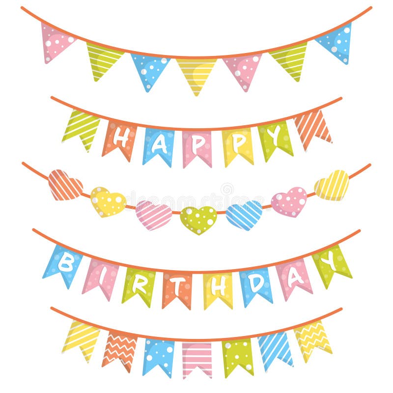 Set of Bright Flags for Birthday Stock Illustration - Illustration of ...