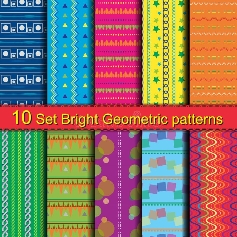 10 Set Bright Geometric Patterns Stock Vector - Illustration of ...