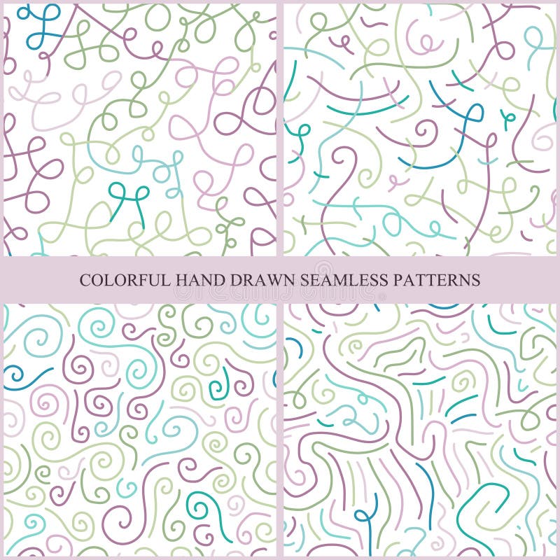 Set of Bright Hand Drawn Seamless Curly Patterns - Delicate Design ...
