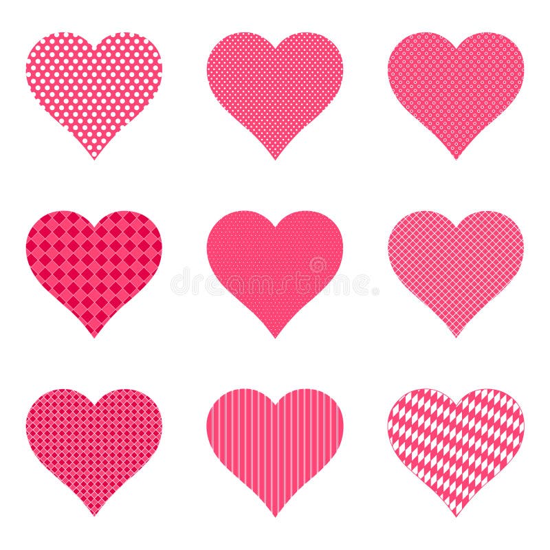 Set of Bright Hearts with Pattern, Illustration Stock Vector ...