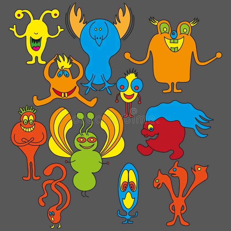 Set of Bright Kind Monsters Stock Vector - Illustration of clip, design ...