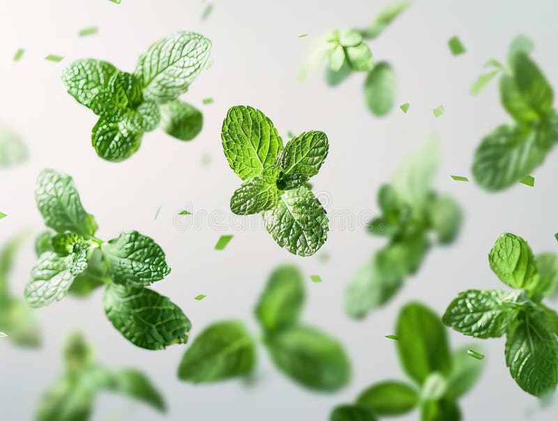 Set of Bright Mint Leaves Isolated on White Background. Photography of ...