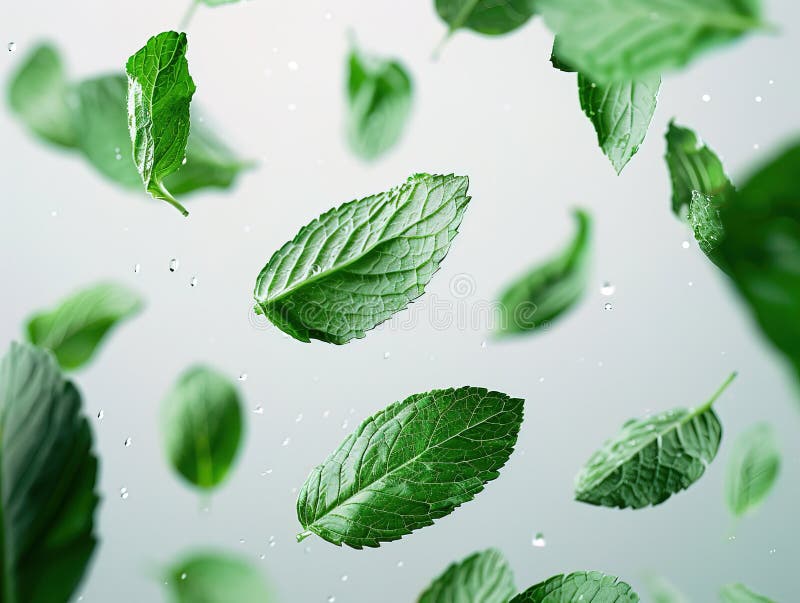 Set of Bright Mint Leaves Isolated on White Background. Photography of ...