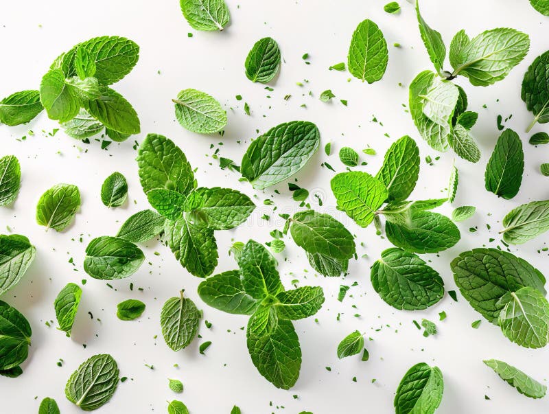 Set of Bright Mint Leaves Isolated on White Background. Photography of ...