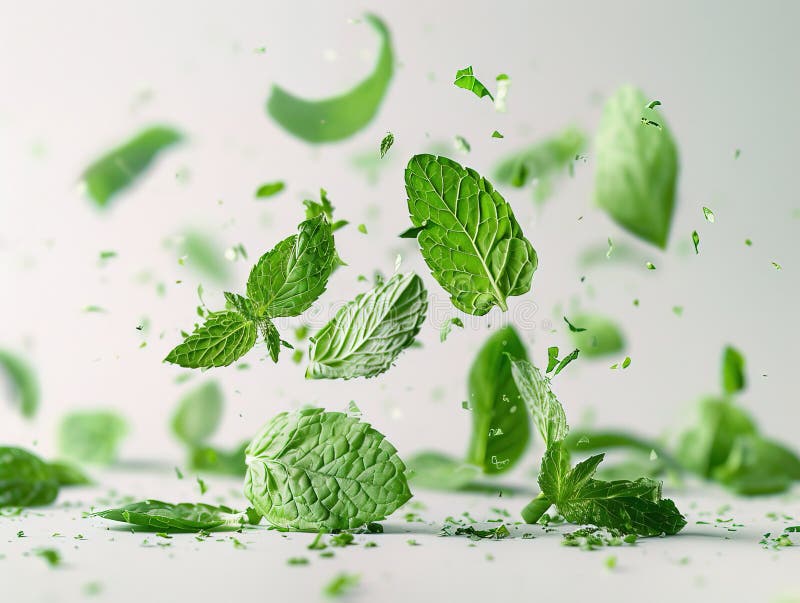 Set of Bright Mint Leaves Isolated on White Background. Photography of ...