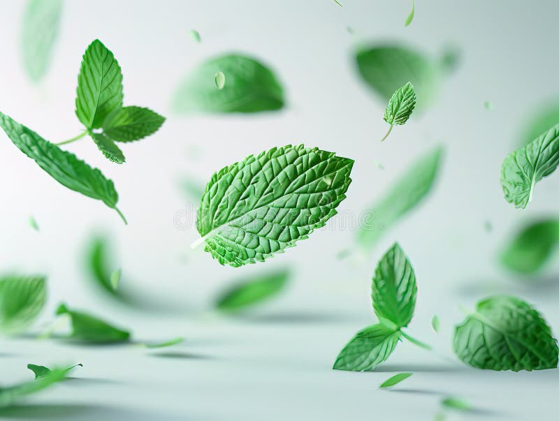 Set of Bright Mint Leaves Isolated on White Background. Photography of ...