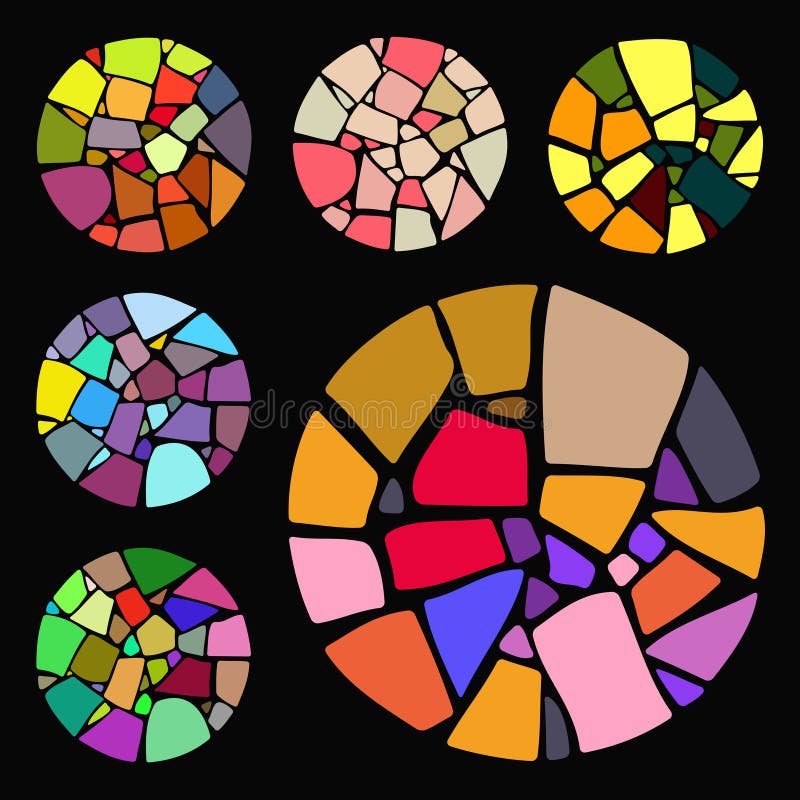 Set of Bright Mosaic Design Elements in Circle Forms. Stock Vector ...