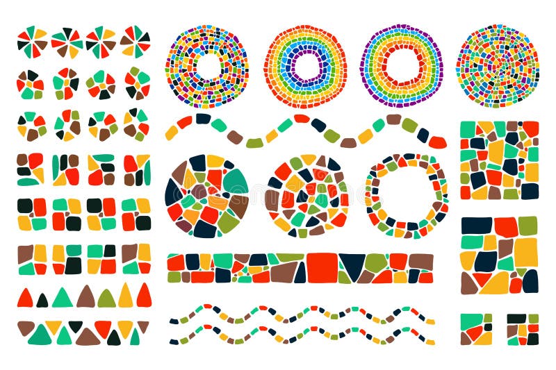 Set of Bright Mosaic Design Elements in Circle Forms. Stock Vector ...