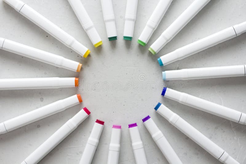 A Set of Bright Multi-colored Felt-tip Pens or Markers Lie in a Circle ...