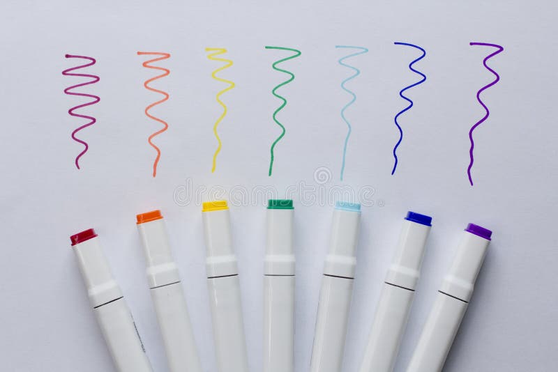 A Set Of Bright Multi-colored Felt-tip Pens Or Markers Lie On White ...