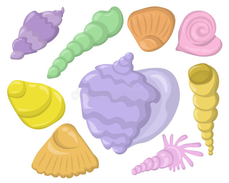 Set of Bright Multi-colored Mollusk Shells, Various Shapes, Types and ...