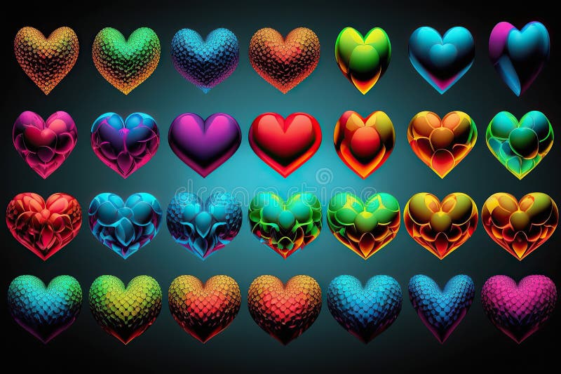 Set of Multicolored Hearts of Various Shapes. Generative AI Stock Image ...