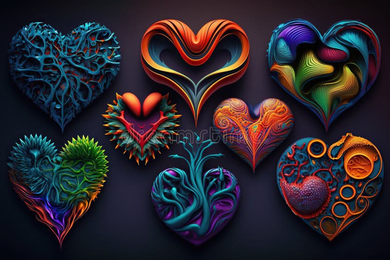 Set of Multicolored Hearts of Various Shapes. Generative AI Stock Photo ...