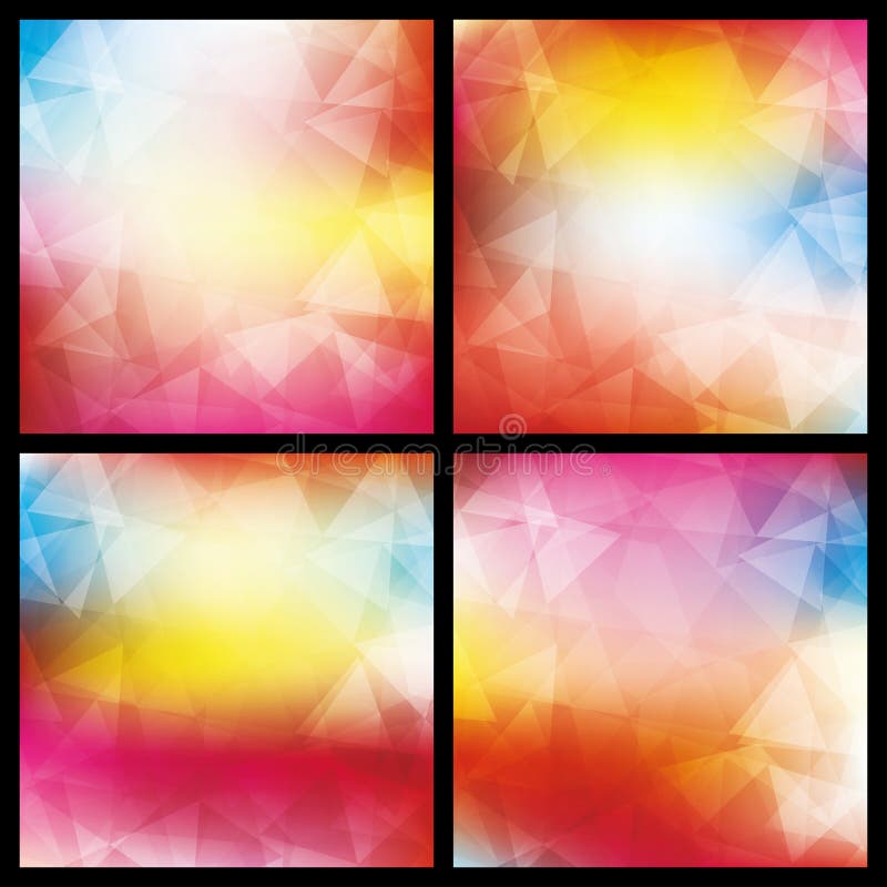 Set of Bright Patterns Textured by Triangles. Colorful Backgrounds ...