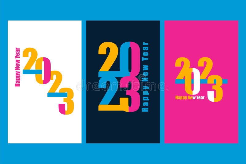 2023 Set of Bright Posters for New Year. Abstract Typography Design ...