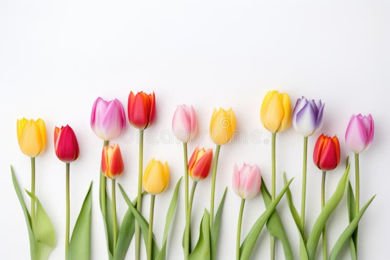 A Set of Bright Tulips in Both Soft and Vibrant Colors, Lined Up on a ...