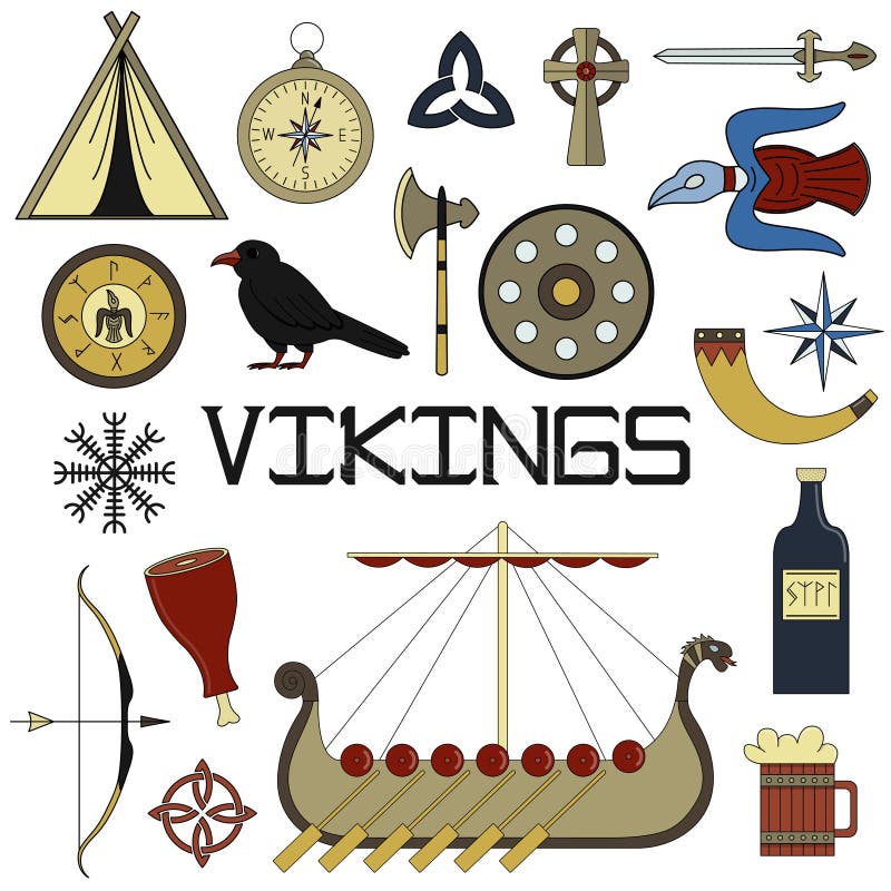 Set of Bright Vector Illustrations for the Design of Vikings Stock ...