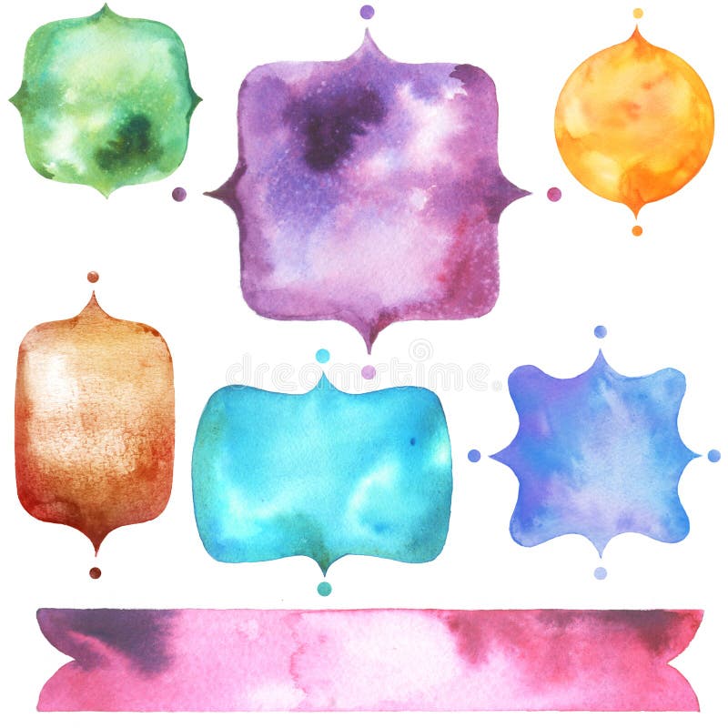 Set with Bright Watercolor Labels Stock Illustration - Illustration of ...