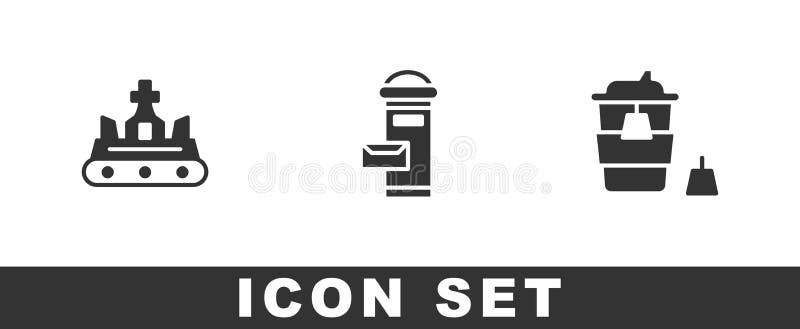 Set British Crown, London Mail Box and Coffee Cup To Go Icon. Vector ...