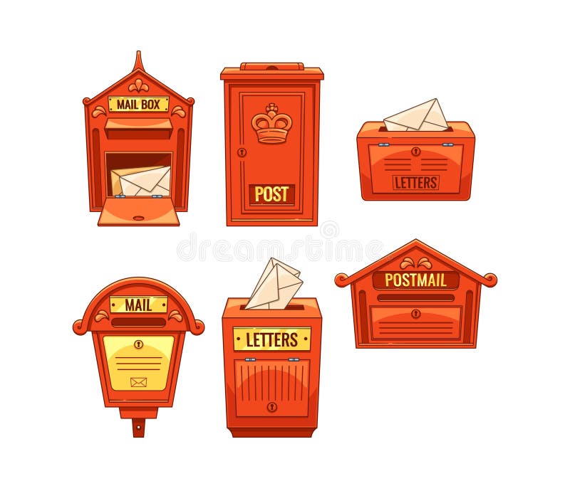 Set of British Mailboxes with Various Traditional Designs, Some ...