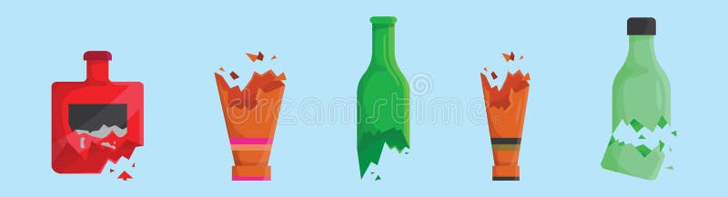 Set of Broken Bottle Cartoon Icon Design Template with Various Models ...