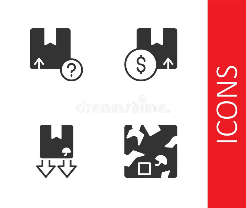 Set Broken Cardboard Box, Carton, Cardboard with Traffic Symbol and ...