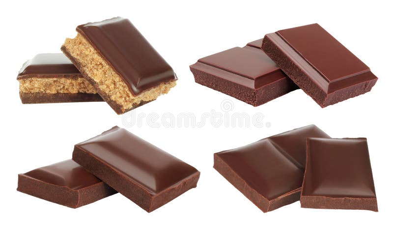 Broken Chocolate Bar Pieces Falling on White Stock Image - Image of ...