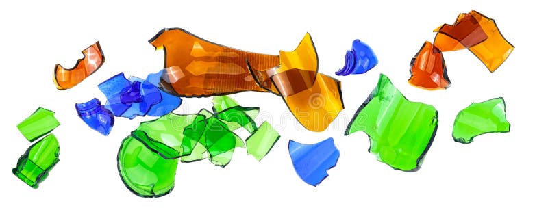 Set of Broken Glass - Broken Colored Bottles on White Background, Top ...