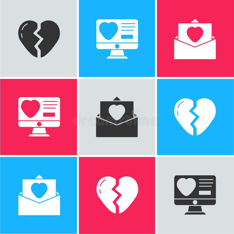 Set Broken Heart, Dating App Online and Envelope with Valentine Icon. Vector Stock Vector ...