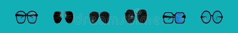 Set of Broken Lens Sunglasses. Cartoon Icon Design Template with ...