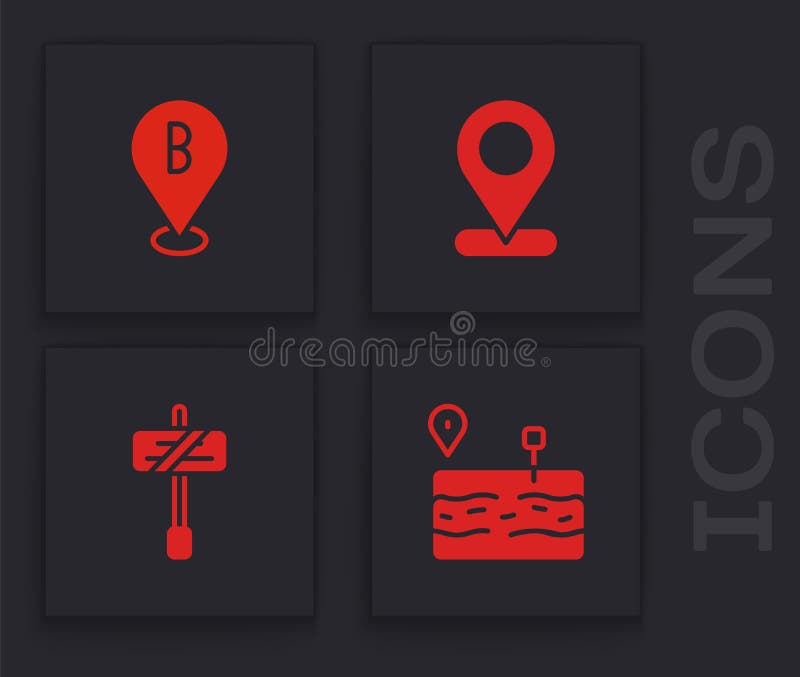 Set Broken Road, Location, and Road Traffic Sign Icon. Vector Stock ...