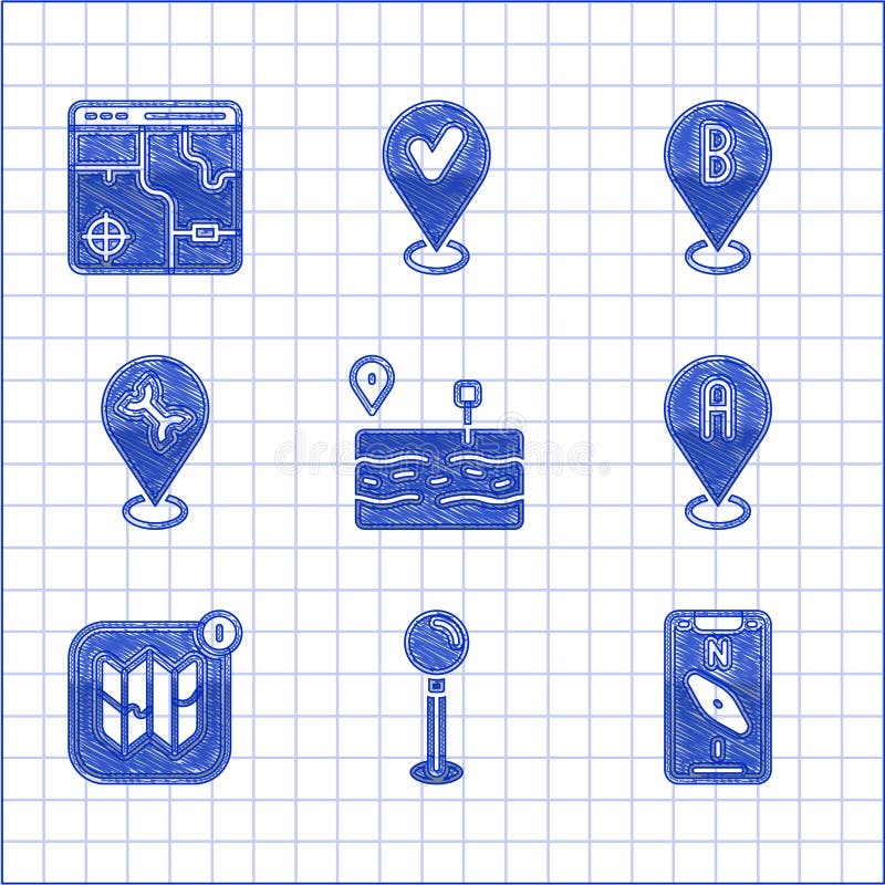 Set Broken Road, Push Pin, Compass on Mobile, Location, Infographic of ... Set Broken Road, Push Pin, Compass on Mobile, Location, Infographic of ...