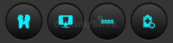 Set Broken Tooth, Dental Clination, Teeth with Braces and Card Icon ...