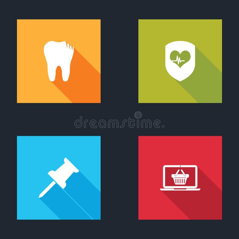 Set Broken Tooth, Shield and Heart Rate, Push Pin and Shopping Basket ...