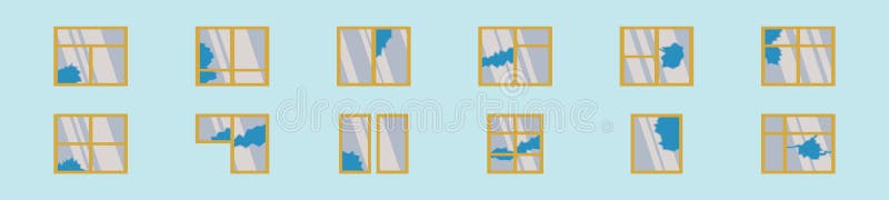 Set of Broken Window Cartoon Icon Design Template with Various Models ...