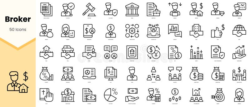 Set of Broker Icons. Simple Line Art Style Icons Pack Stock Vector ...