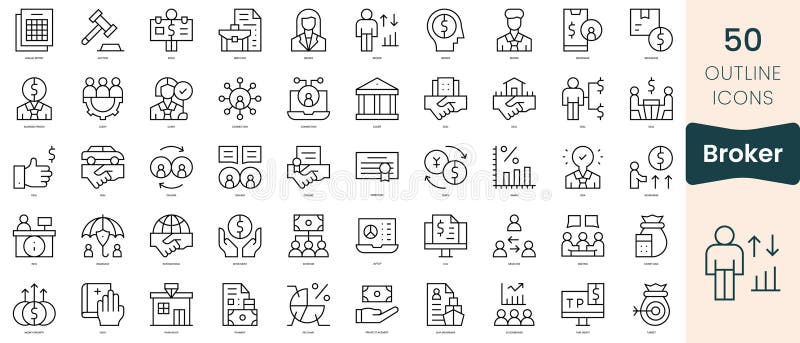 Set of Broker Icons. Thin Linear Style Icons Pack Stock Vector ...