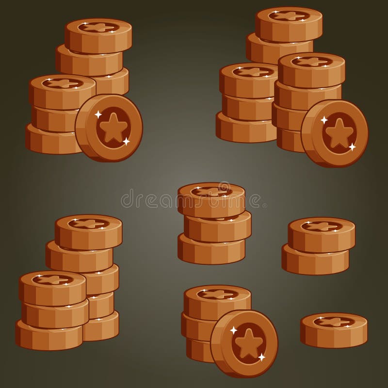 Set of Bronze Coin Piles for Game Stock Vector - Illustration of silver ...