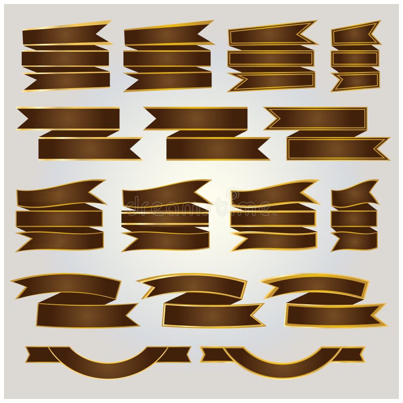 Set Bronze Ribbons and Banners Stock Illustration - Illustration of ...
