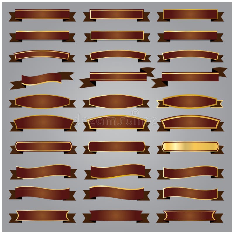Set Bronze Ribbons and Banners with Gold Stock Illustration ...