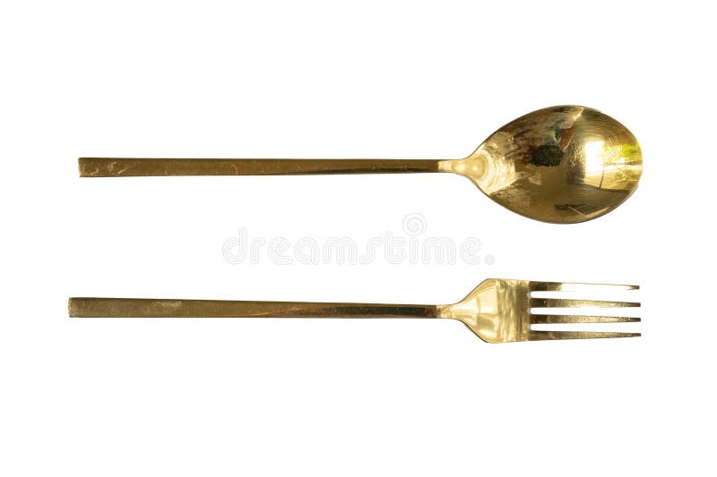 The Set of Bronze Spoon and Fork Isolate on White Stock Image - Image ...