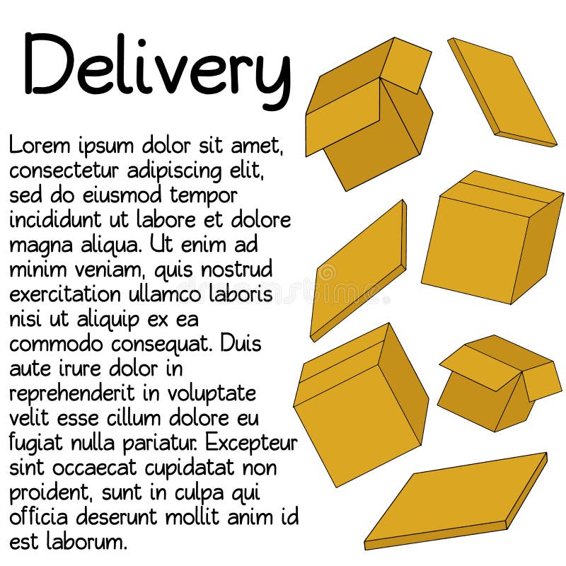 Set of Brown Cardboard Carton Boxes with Copy Space for Text. Vector ...