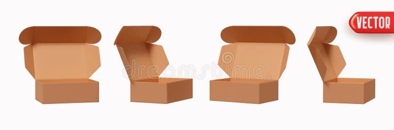 Set of Brown Cardboard Open Boxes Realistic 3d Design Isolated on White ...