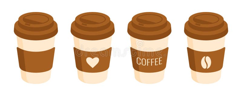 Set Of Brown Coffee Paper Cup Icons Cartoon Vector Illustration Stock